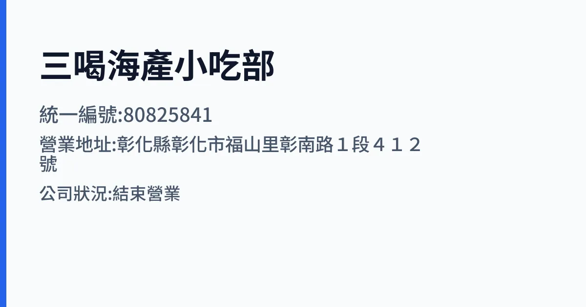 三喝海產小吃部 - 統編 80825841(彰化縣) 公司登記資料與營業項目詳細圖表