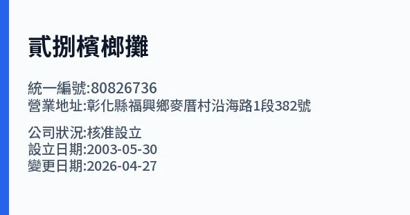 貳捌檳榔攤的照片-統編 80826736(彰化縣) 公司登記資料與營業項目詳細圖表