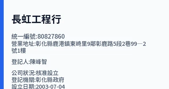 長虹工程行的照片-統編 80827860(彰化縣) 公司登記資料與營業項目詳細圖表