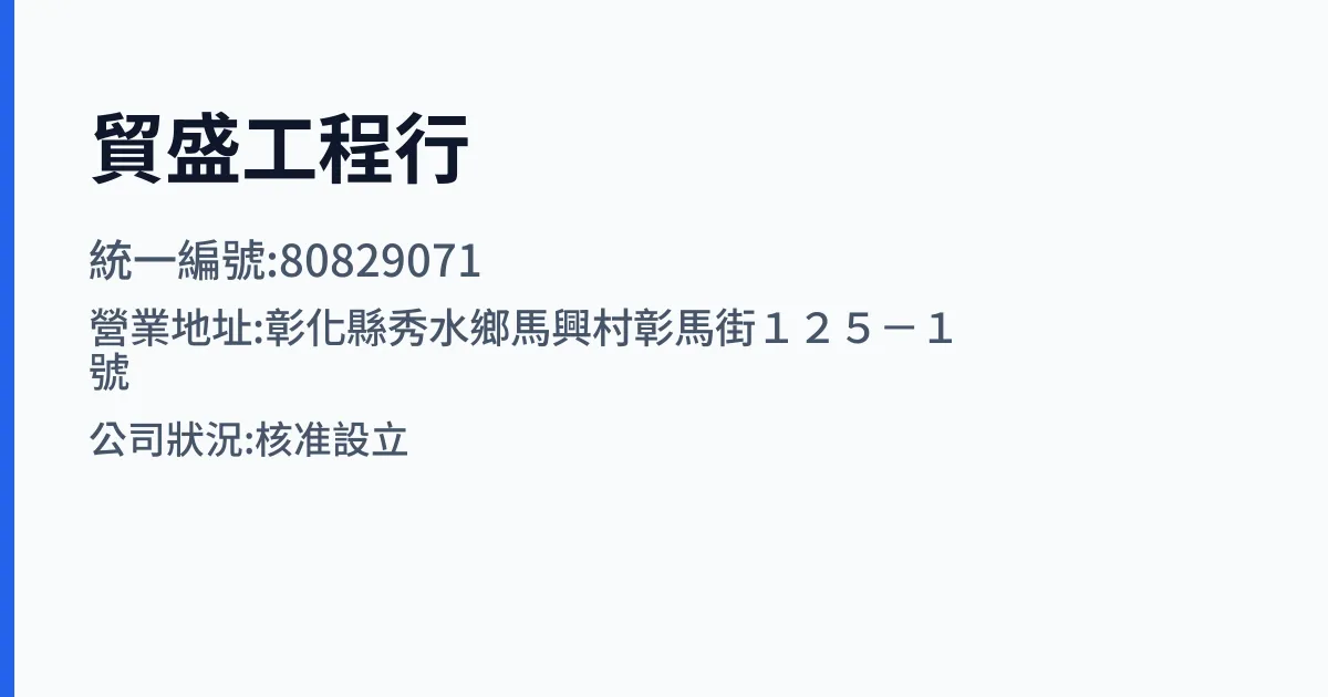 貿盛工程行 - 統編 80829071(彰化縣) 公司登記資料與營業項目詳細圖表