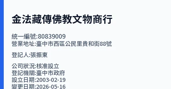 金法藏傳佛教文物商行的照片-統編 80839009(臺中市) 公司登記資料與營業項目詳細圖表