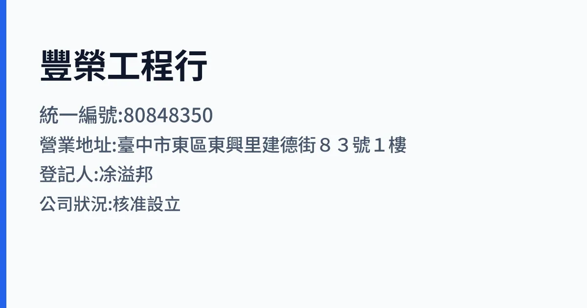 豐榮工程行 - 統編 80848350(臺中市) 公司登記資料與營業項目詳細圖表