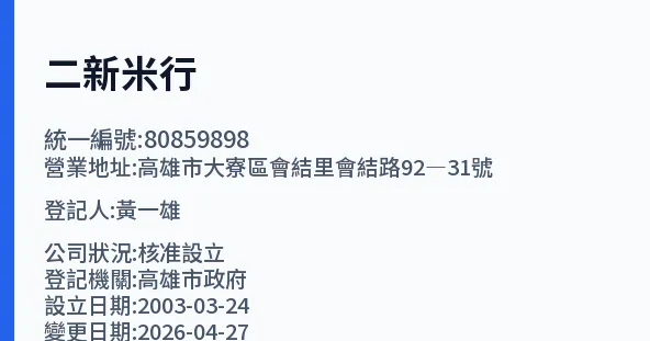 二新米行的照片-統編 80859898(高雄市) 公司登記資料與營業項目詳細圖表