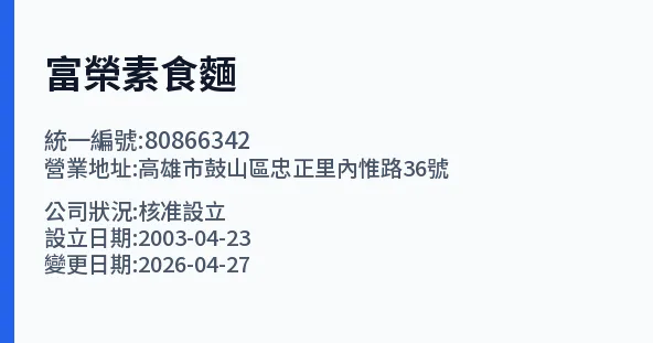 富榮素食麵的照片-統編 80866342(高雄市) 公司登記資料與營業項目詳細圖表