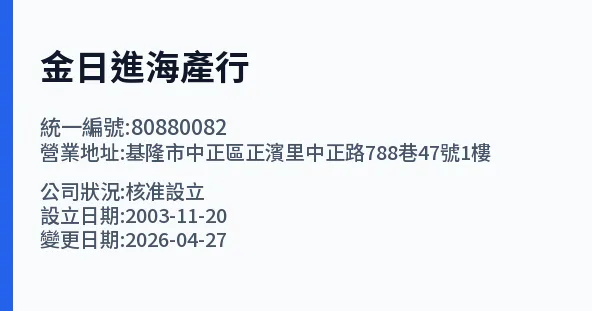 金日進海產行的照片-統編 80880082(基隆市) 公司登記資料與營業項目詳細圖表