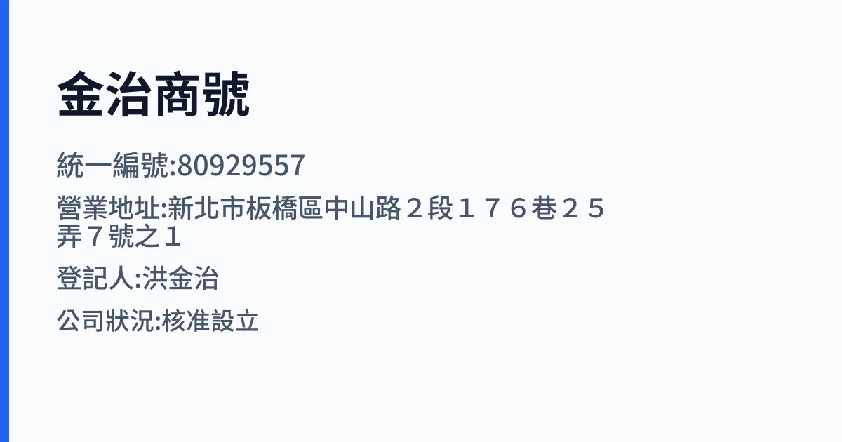 金治商號 - 統編 80929557(新北市) 公司登記資料與營業項目詳細圖表