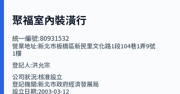 聚福室內裝潢行的照片-統編 80931532(新北市) 公司登記資料與營業項目詳細圖表