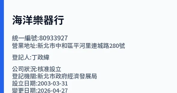 海洋樂器行的照片-統編 80933927(新北市) 公司登記資料與營業項目詳細圖表