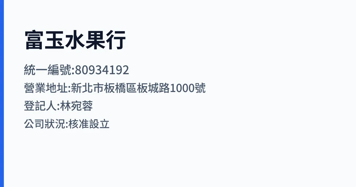 富玉水果行 - 統編 80934192(新北市) 公司登記資料與營業項目詳細圖表