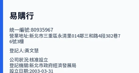 易購行的照片-統編 80935967(新北市) 公司登記資料與營業項目詳細圖表
