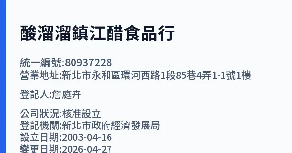 酸溜溜鎮江醋食品行的照片-統編 80937228(新北市) 公司登記資料與營業項目詳細圖表