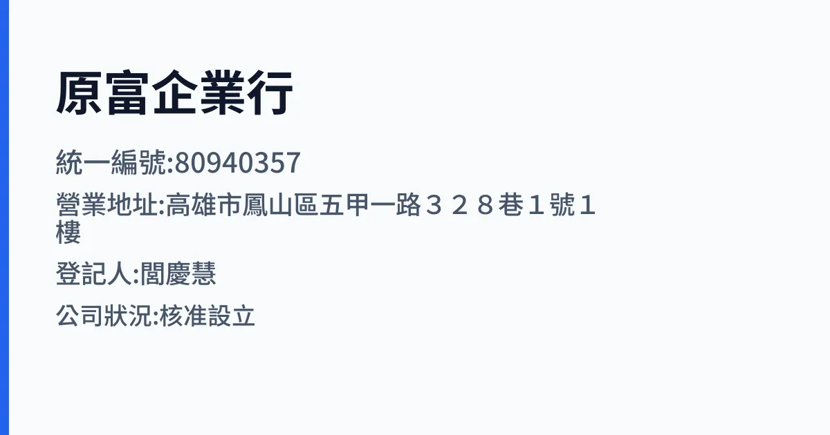 原富企業行 - 統編 80940357(高雄市) 公司登記資料與營業項目詳細圖表