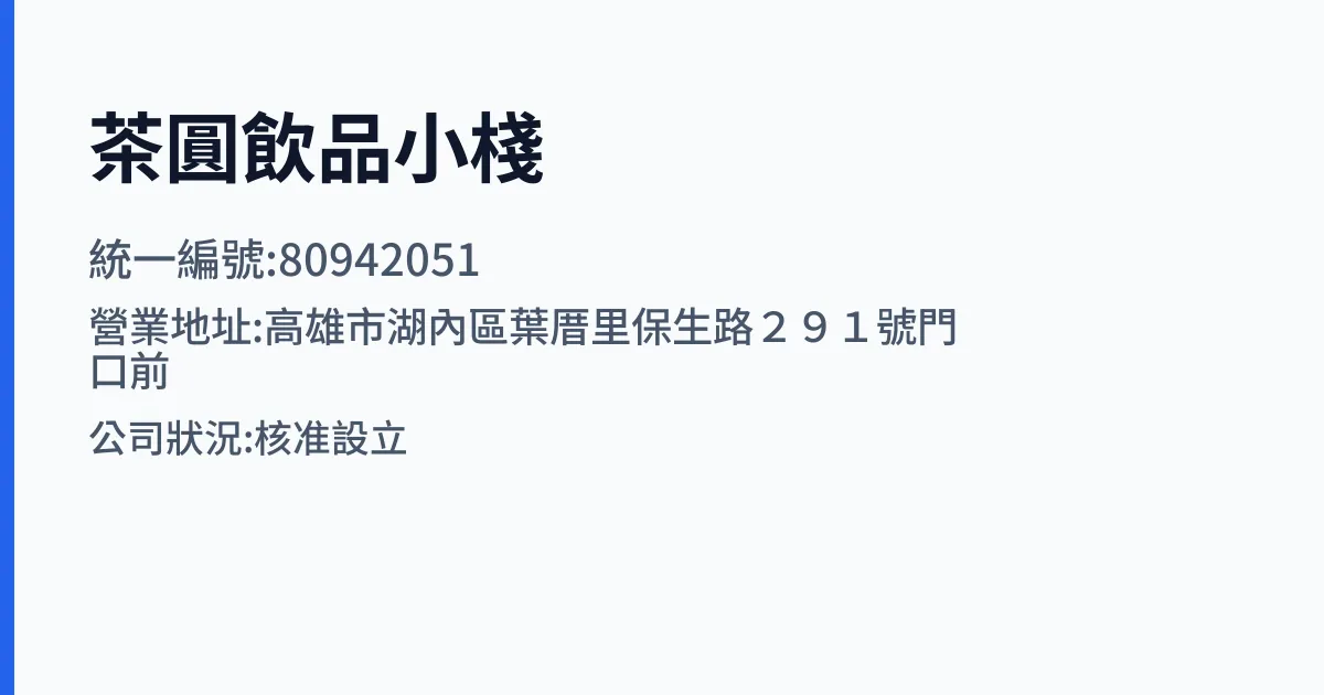 茶圓飲品小棧 - 統編 80942051(高雄市) 公司登記資料與營業項目詳細圖表