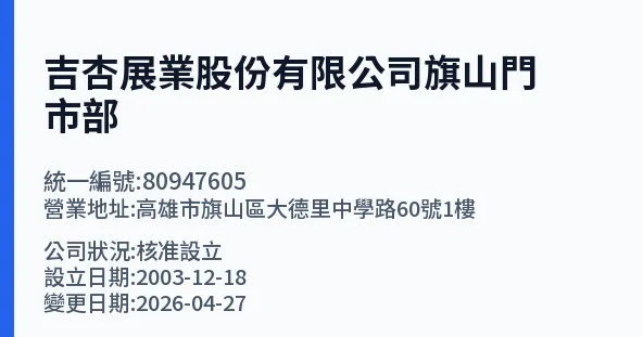 吉杏展業股份有限公司旗山門市部的照片-統編 80947605(高雄市) 公司登記資料與營業項目詳細圖表