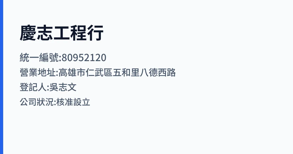 慶志工程行 - 統編 80952120(高雄市) 公司登記資料與營業項目詳細圖表
