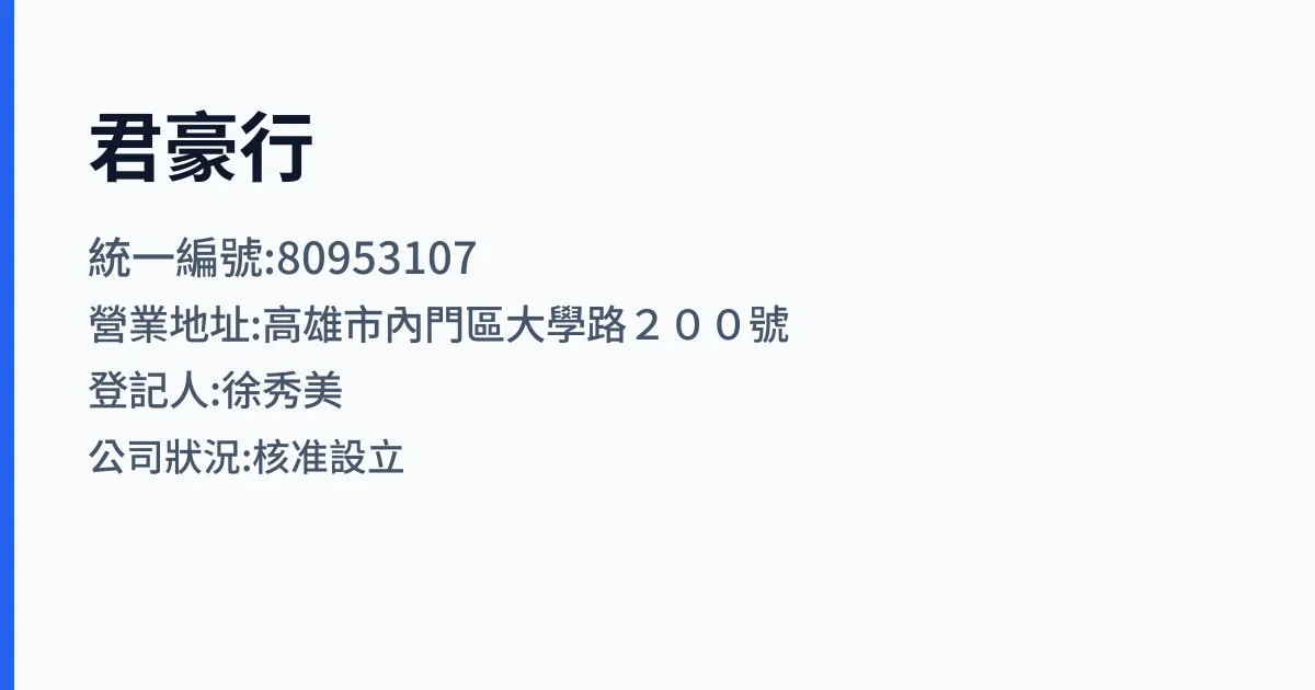 君豪行 - 統編 80953107(高雄市) 公司登記資料與營業項目詳細圖表