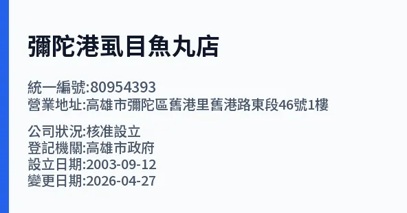 彌陀港虱目魚丸店的照片-統編 80954393(高雄市) 公司登記資料與營業項目詳細圖表