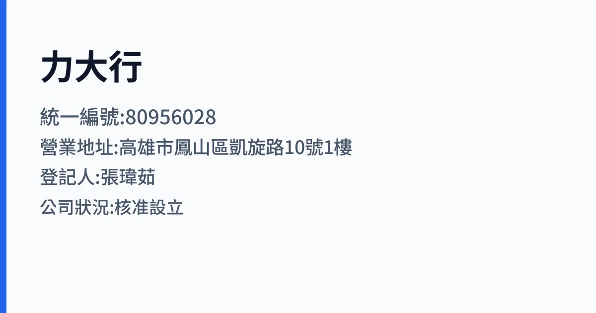 力大行 - 統編 80956028(高雄市) 公司登記資料與營業項目詳細圖表