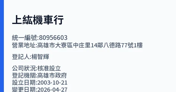 上紘機車行的照片-統編 80956603(高雄市) 公司登記資料與營業項目詳細圖表