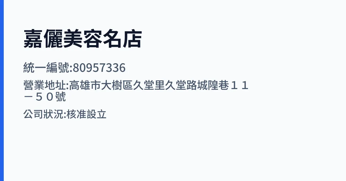 嘉儷美容名店 - 統編 80957336(高雄市) 公司登記資料與營業項目詳細圖表