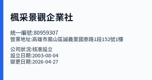 楓采景觀企業社的照片-統編 80959307(高雄市) 公司登記資料與營業項目詳細圖表