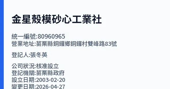金星殼模砂心工業社的照片-統編 80960965(苗栗縣) 公司登記資料與營業項目詳細圖表
