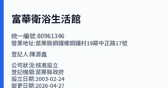 富華衛浴生活館的照片-統編 80961346(苗栗縣) 公司登記資料與營業項目詳細圖表