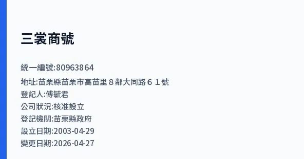 三裳商號的照片-統編 80963864(苗栗縣) 公司登記資料與營業項目詳細圖表