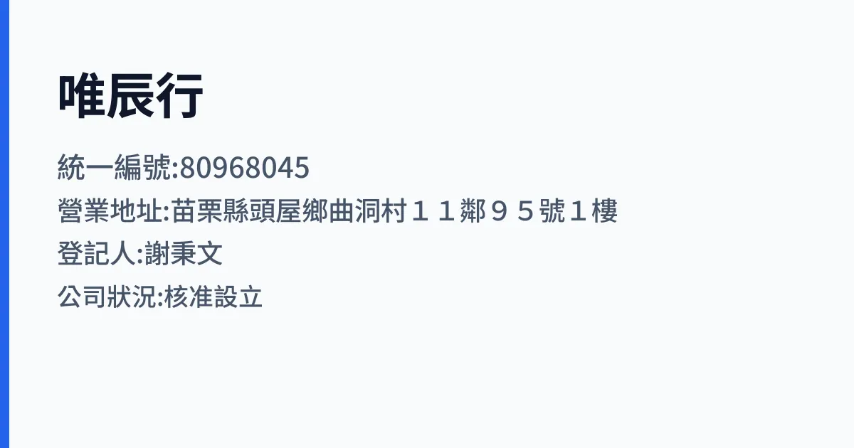 唯辰行 - 統編 80968045(苗栗縣) 公司登記資料與營業項目詳細圖表