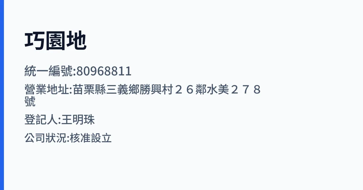 巧園地 - 統編 80968811(苗栗縣) 公司登記資料與營業項目詳細圖表