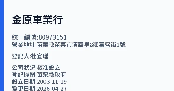 金原車業行的照片-統編 80973151(苗栗縣) 公司登記資料與營業項目詳細圖表