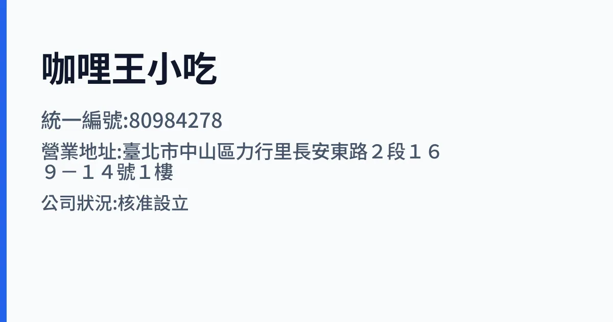 咖哩王小吃 - 統編 80984278(臺北市) 公司登記資料與營業項目詳細圖表
