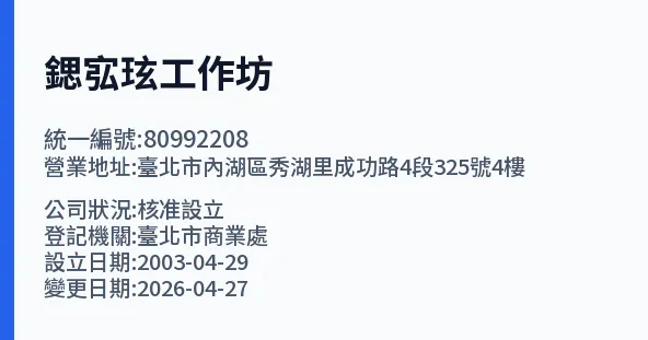 鍶宖玹工作坊的照片-統編 80992208(臺北市) 公司登記資料與營業項目詳細圖表
