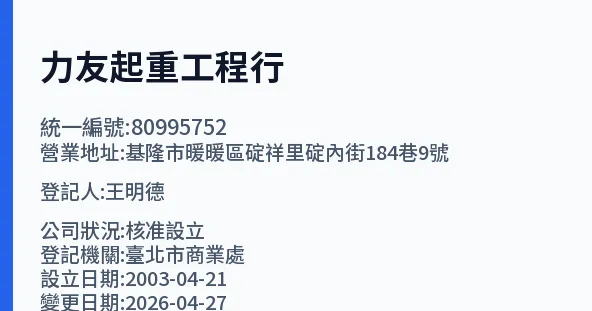 力友起重工程行的照片-統編 80995752(基隆市) 公司登記資料與營業項目詳細圖表