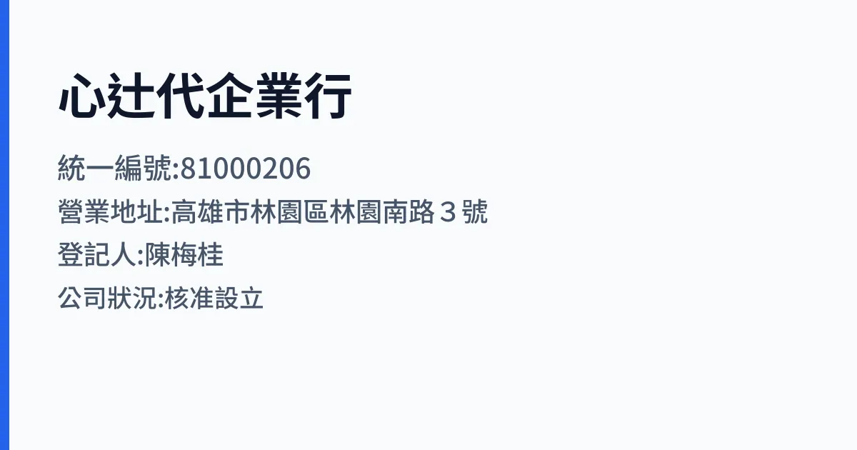 心辻代企業行 - 統編 81000206(高雄市) 公司登記資料與營業項目詳細圖表