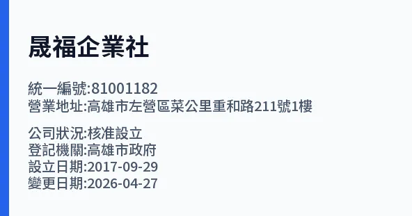晟福企業社的照片-統編 81001182(高雄市) 公司登記資料與營業項目詳細圖表