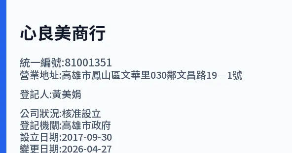 心良美商行的照片-統編 81001351(高雄市) 公司登記資料與營業項目詳細圖表