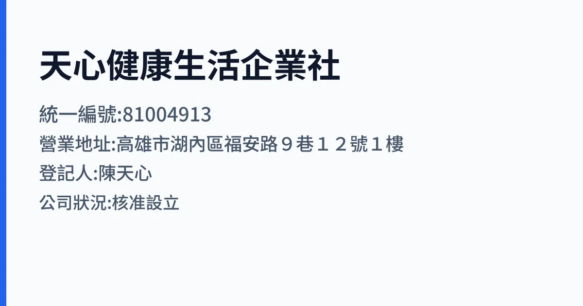 天心健康生活企業社 - 統編 81004913(高雄市) 公司登記資料與營業項目詳細圖表