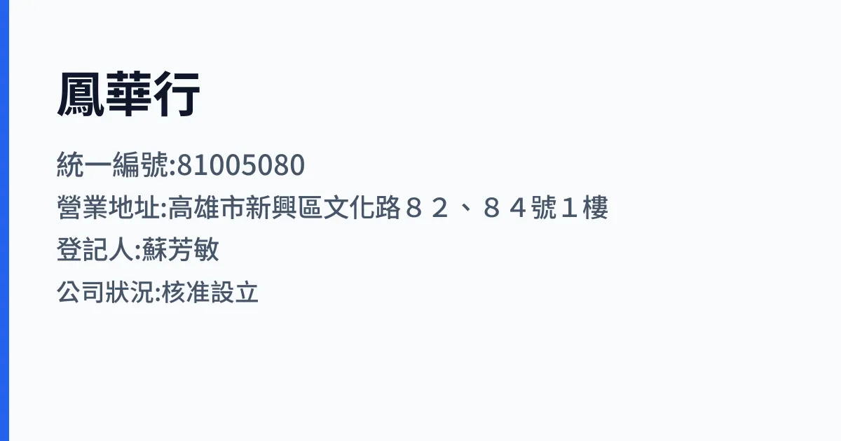 鳳華行 - 統編 81005080(高雄市) 公司登記資料與營業項目詳細圖表