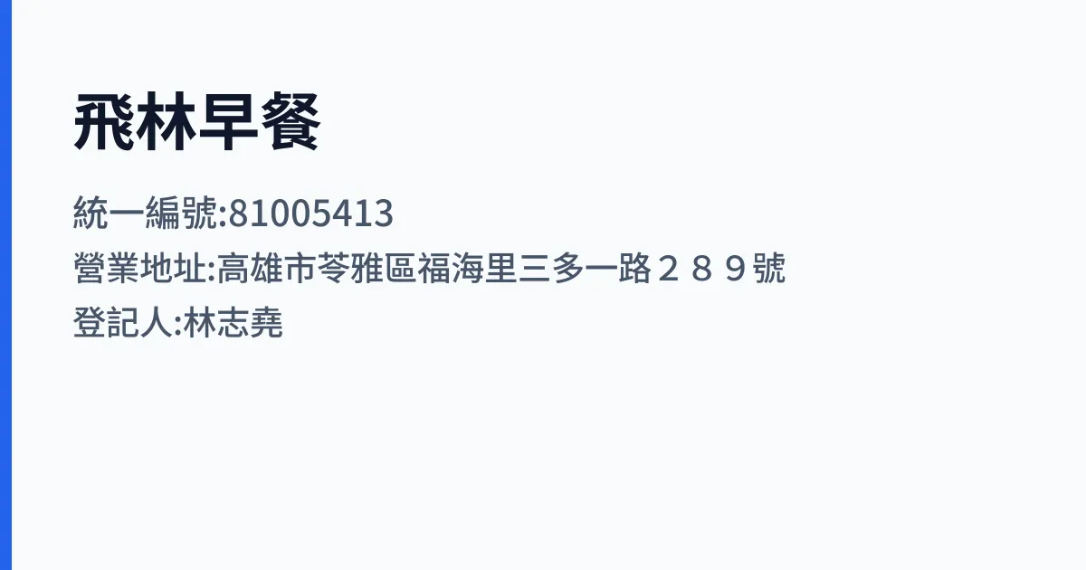 飛林早餐 - 統編 81005413(高雄市) 公司登記資料與營業項目詳細圖表