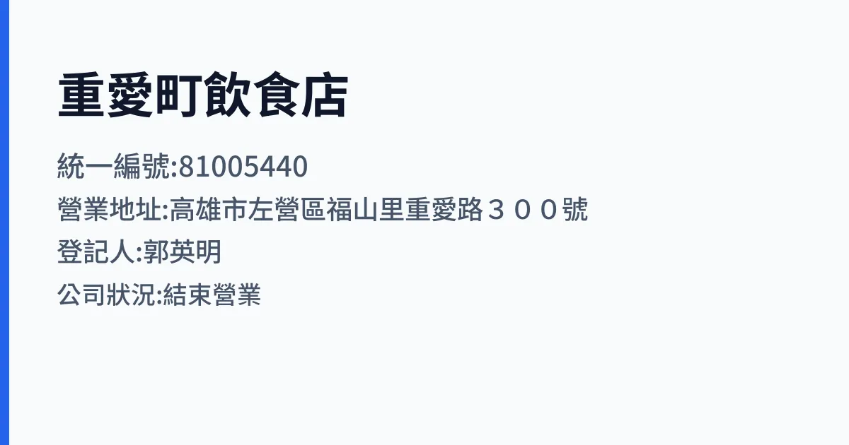 重愛町飲食店 - 統編 81005440(高雄市) 公司登記資料與營業項目詳細圖表
