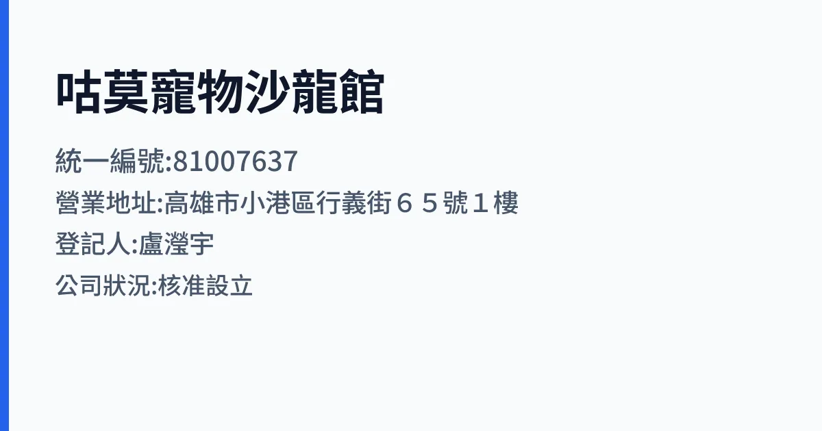咕莫寵物沙龍館 - 統編 81007637(高雄市) 公司登記資料與營業項目詳細圖表