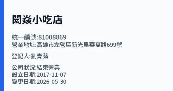 閎焱小吃店的照片-統編 81008869(高雄市) 公司登記資料與營業項目詳細圖表