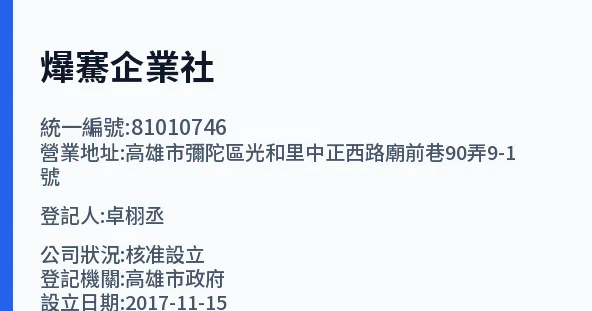 爗騫企業社的照片-統編 81010746(高雄市) 公司登記資料與營業項目詳細圖表