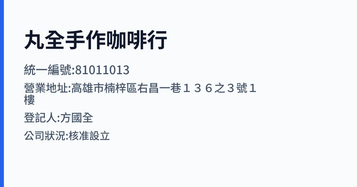 丸全手作咖啡行 - 統編 81011013(高雄市) 公司登記資料與營業項目詳細圖表