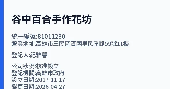 谷中百合手作花坊的照片-統編 81011230(高雄市) 公司登記資料與營業項目詳細圖表