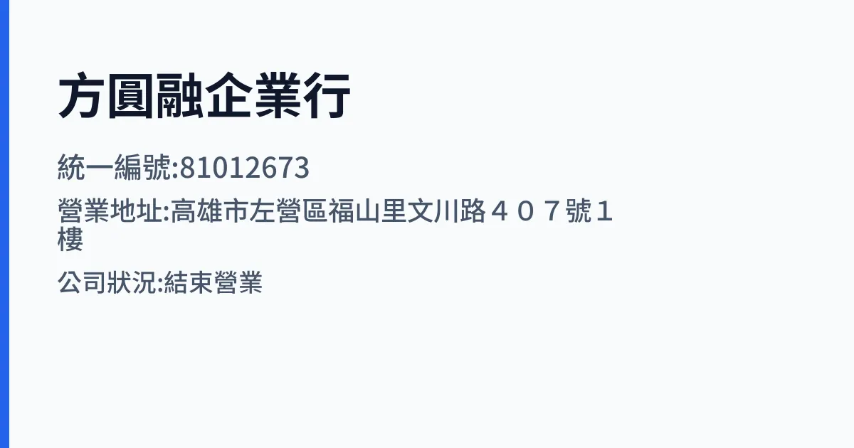 方圓融企業行 - 統編 81012673(高雄市) 公司登記資料與營業項目詳細圖表