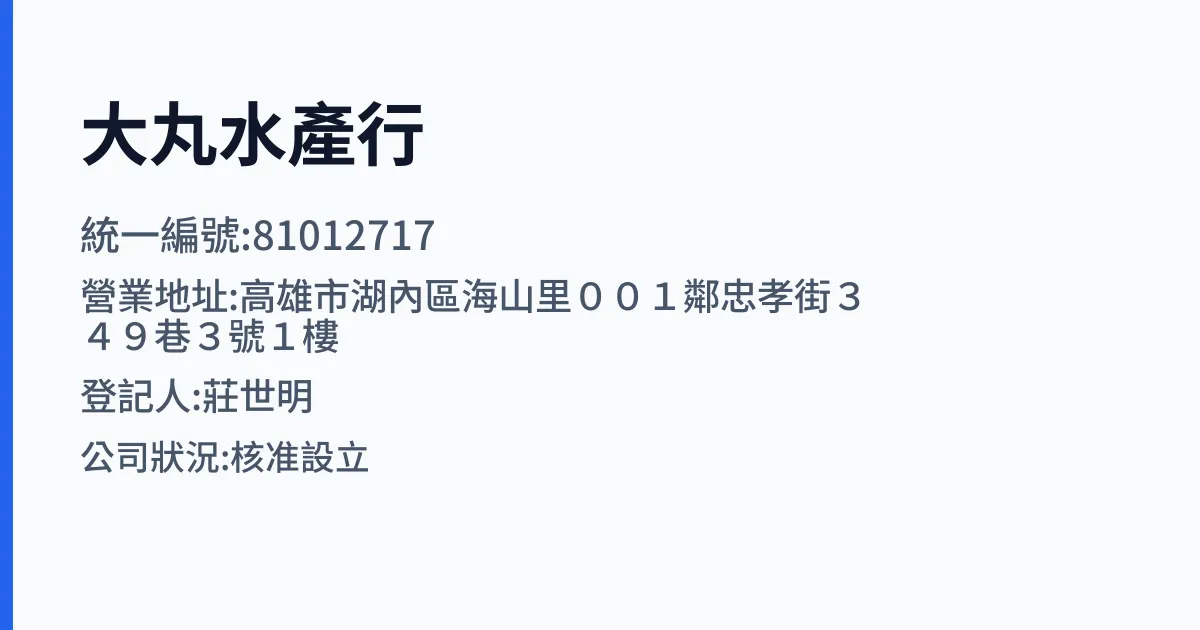 大丸水產行 - 統編 81012717(高雄市) 公司登記資料與營業項目詳細圖表