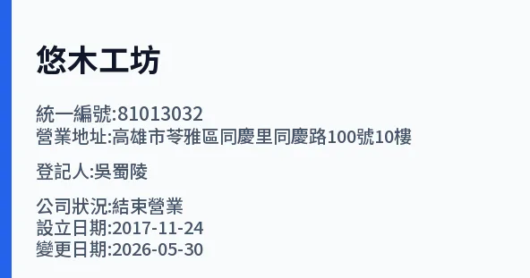 悠木工坊的照片-統編 81013032(高雄市) 公司登記資料與營業項目詳細圖表