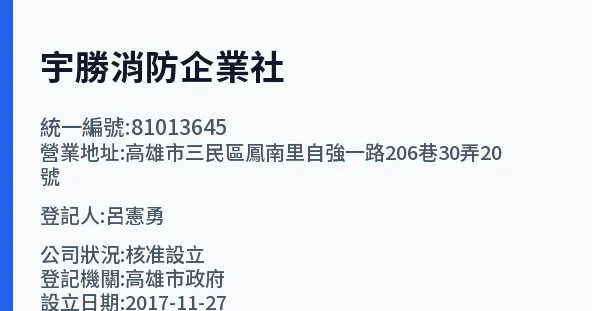 宇勝消防企業社的照片-統編 81013645(高雄市) 公司登記資料與營業項目詳細圖表